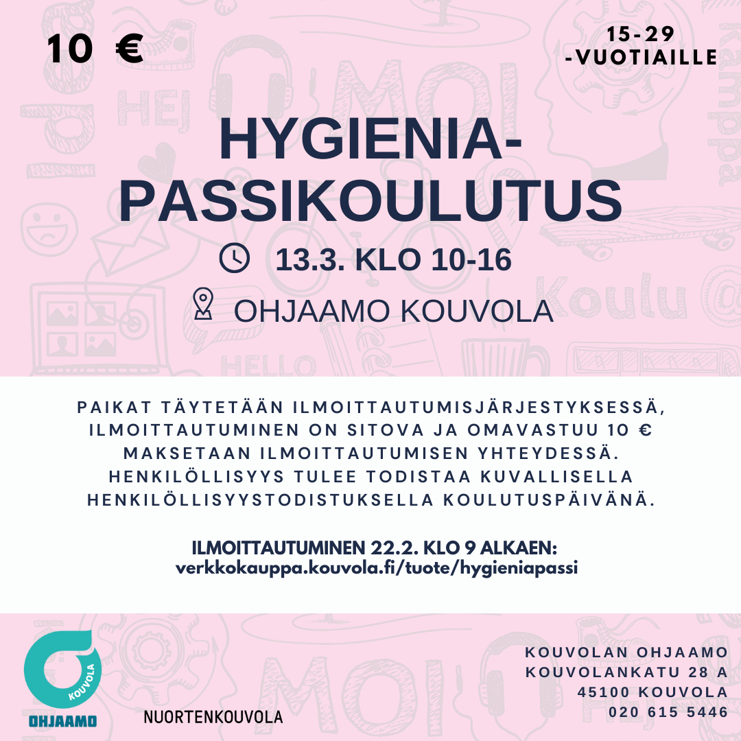 Hygieniapassikoulutus ja testi 10€ per nuori - Nuorten Kouvola